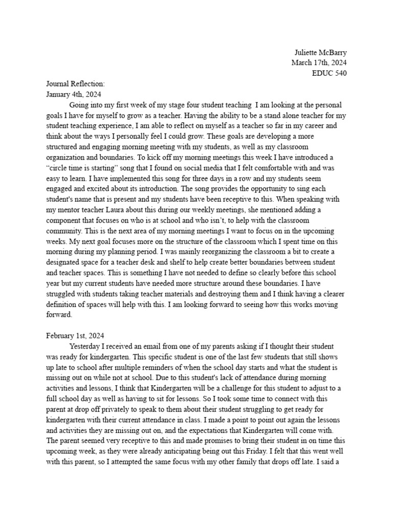 Student Teaching Reflection and Growth | PDF | Teachers | Classroom