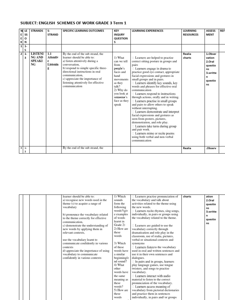 Grade 3 Term 1 English Schemes | PDF | Vocabulary | Plural