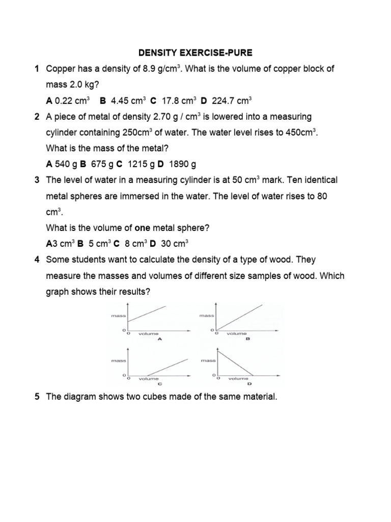 DENSITY EXERCISE | PDF | Density | Volume