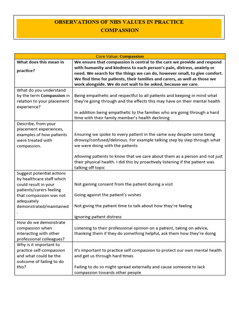 Core Values Worksheet Compassion | PDF | Compassion | Caregiver