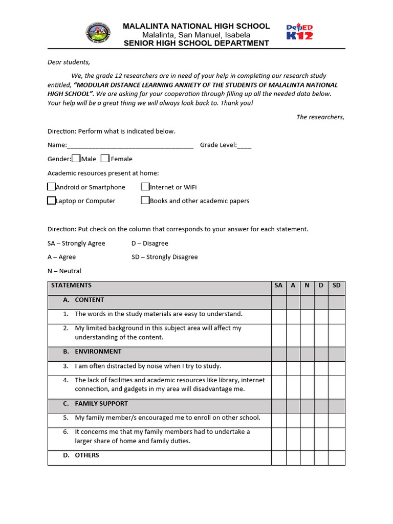 FINAL QUESTIONNAIRE | PDF