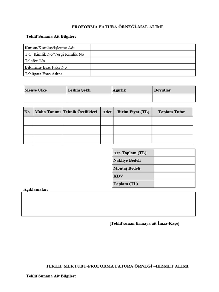 Proforma Fatura Ornegi | PDF