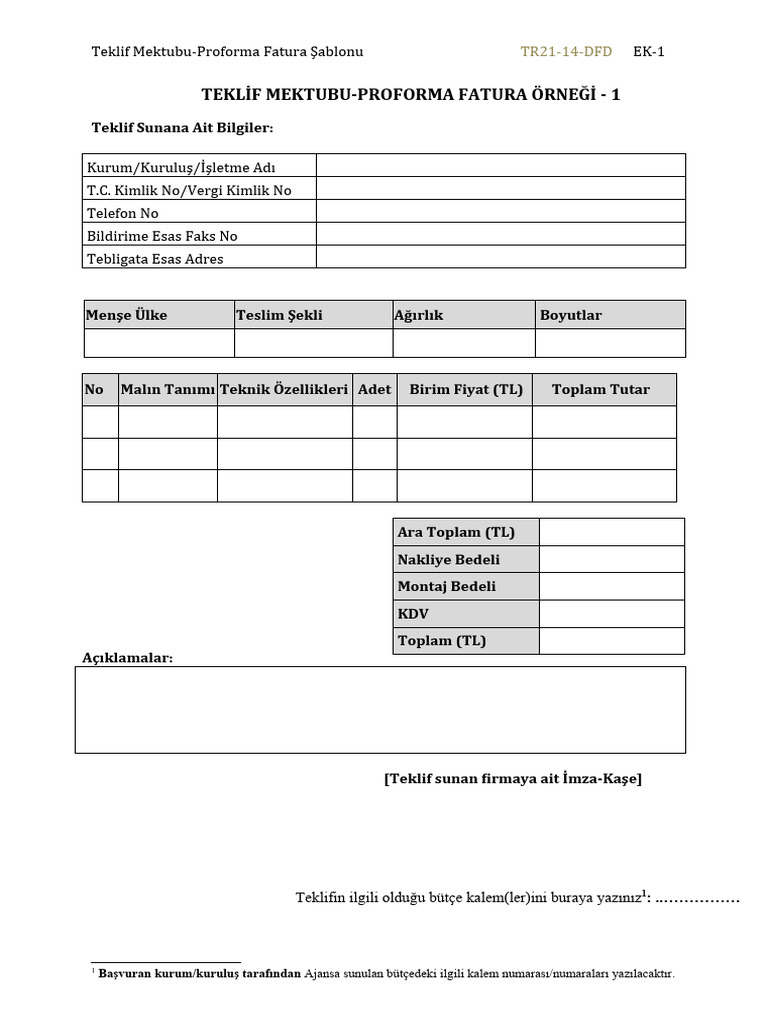 EK-1_Proforma_Fatura_Sablonu (2) | PDF