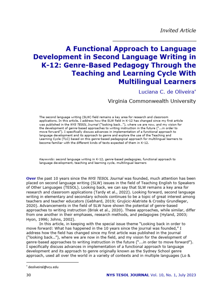 A Functional Approach To Language Development in Second Language ...