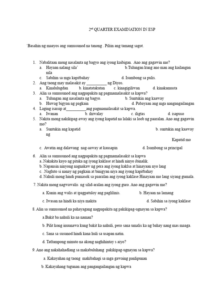 2nd Exam Sa ESP | PDF