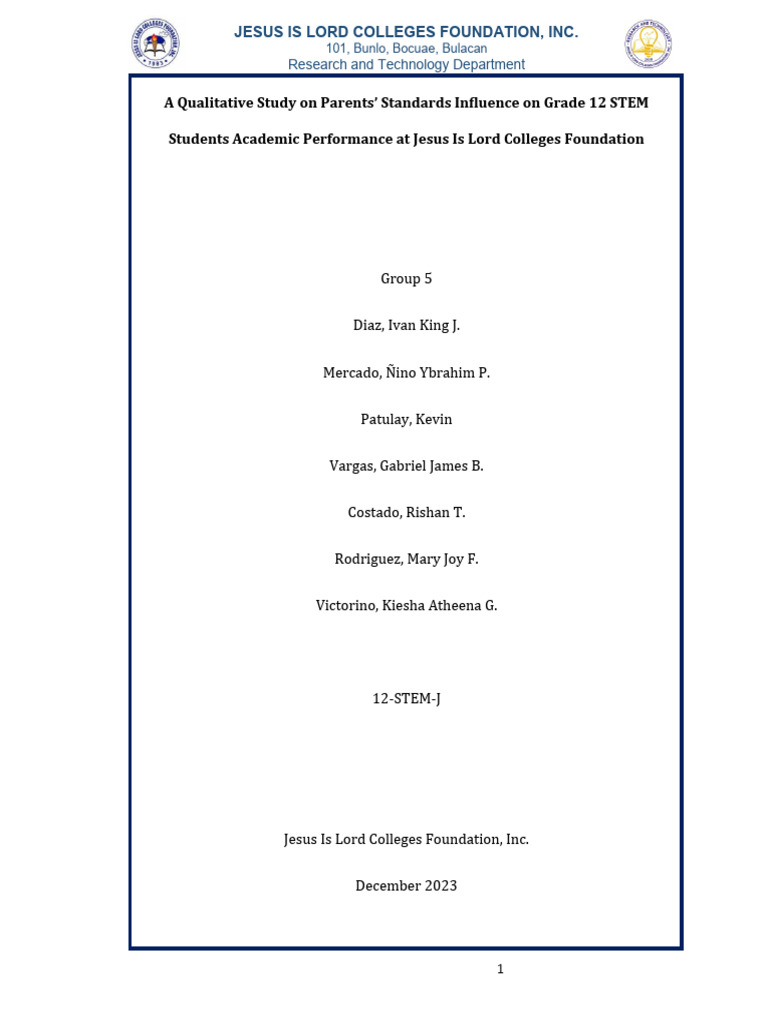 A Qualitative Study On Parents' Standards Influence On Grade 12 STEM ...