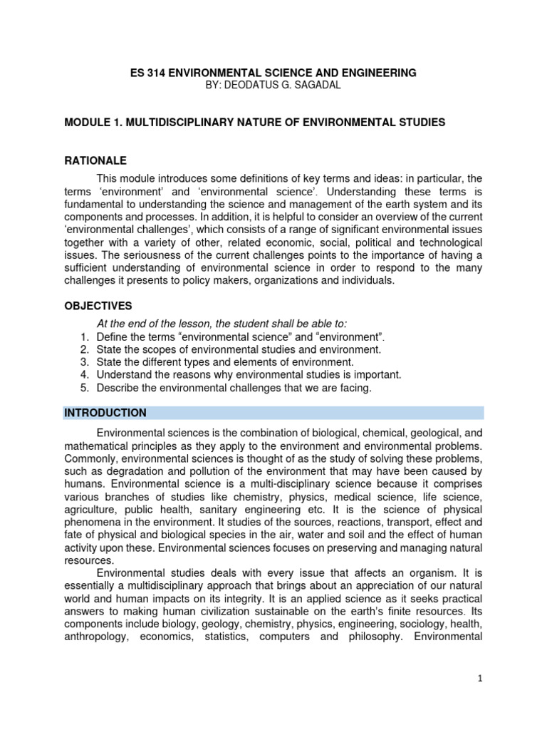MODULE 1. Multidisciplinary Nature of Environmental Studies | PDF ...