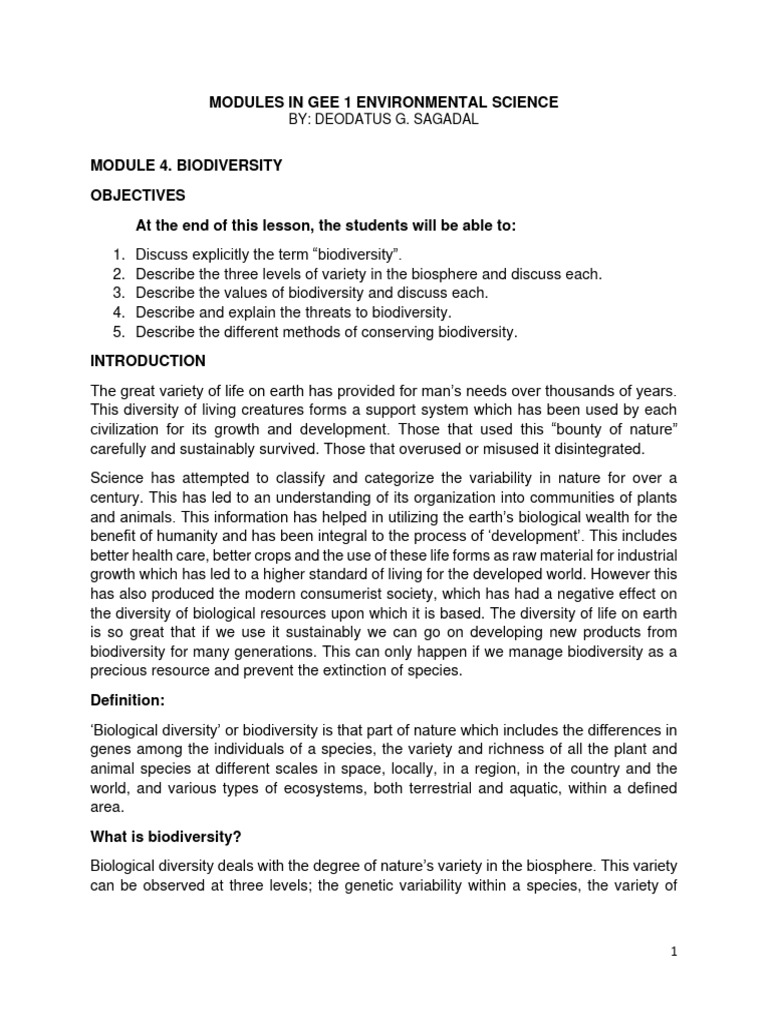MODULE 4. Biodiversity | PDF | Biodiversity | Agriculture