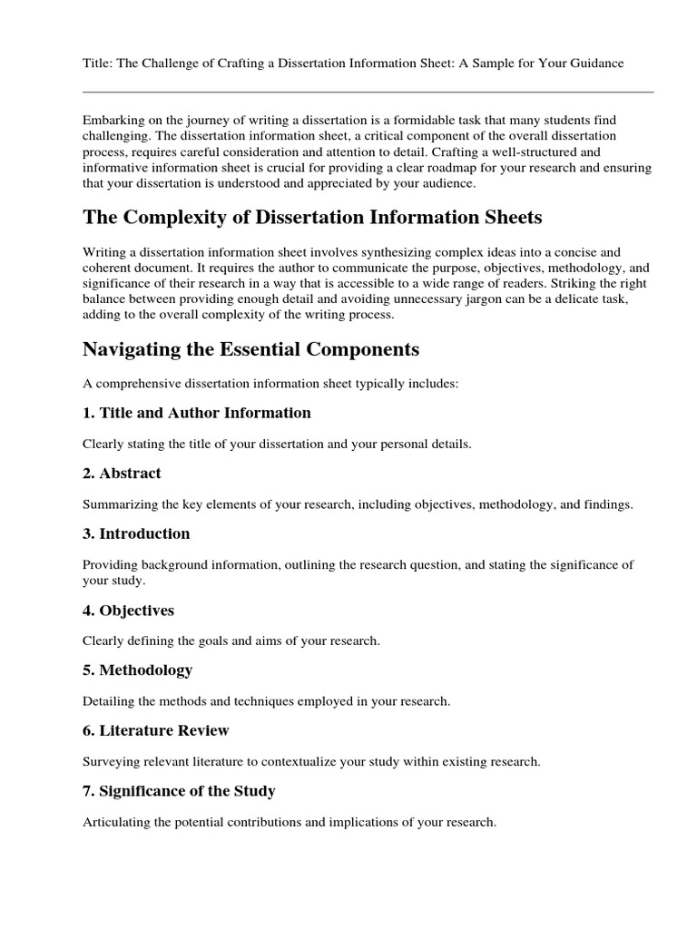 Dissertation Information Sheet Sample | PDF | Methodology | Thesis
