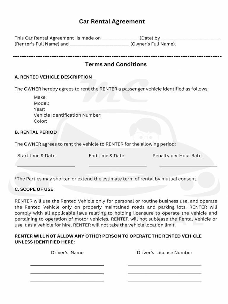 Car Rental Agreement | PDF