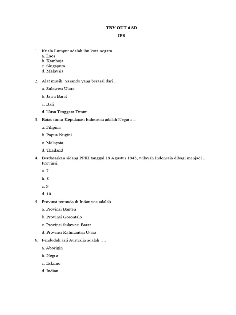 Soal Try Out SD IPS dan IPA | PDF