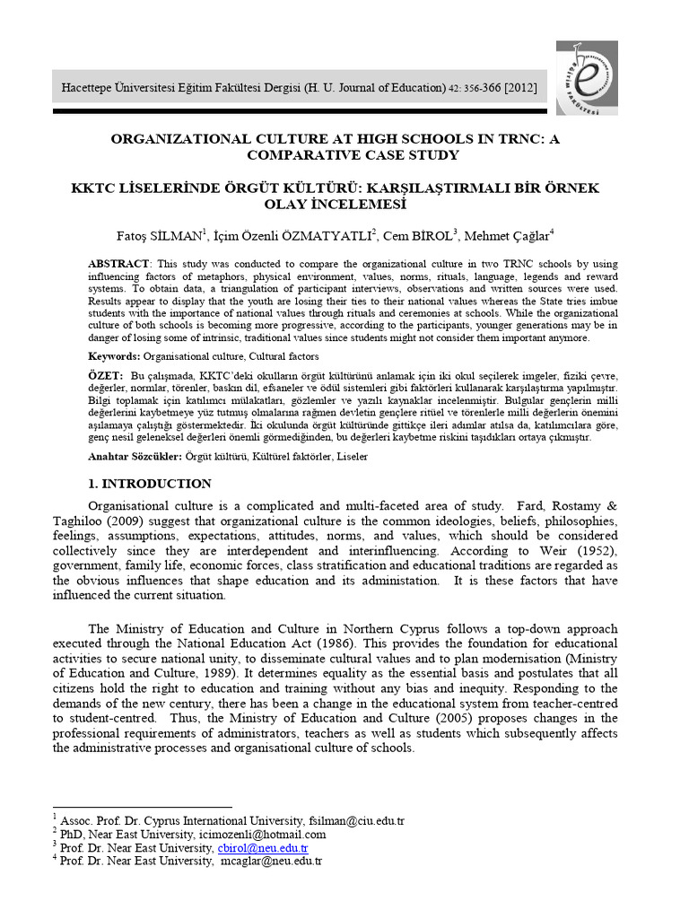Organizational Culture at High Schools in TRNC_ A Comparative Case ... Organizational Culture at High Schools in TRNC_ A Comparative Case ...