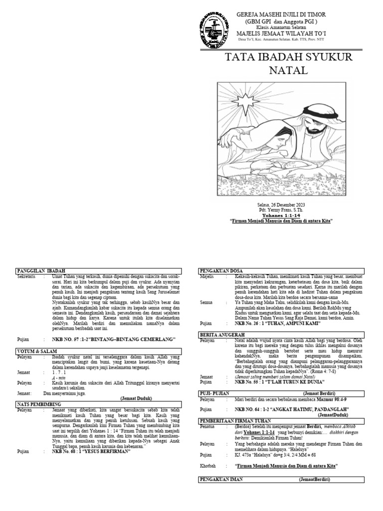 Liturgi Syukur Natal 26 Desember 2023 | PDF