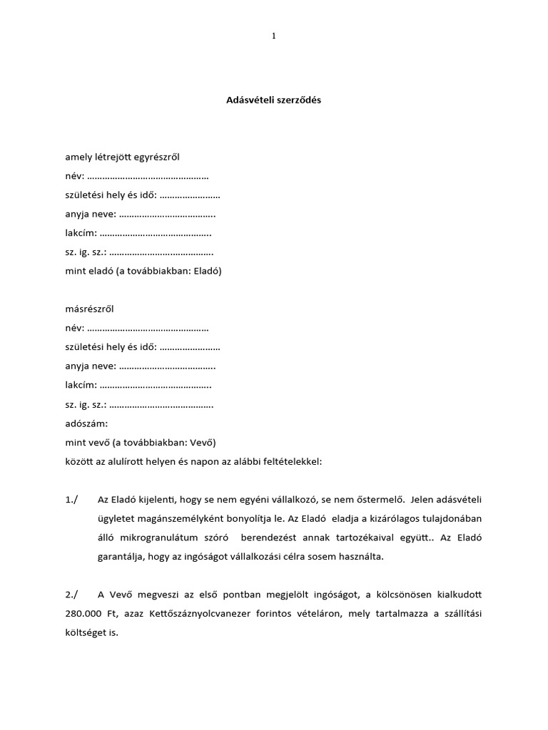 Adasveteli Szerzodes Ingo | PDF