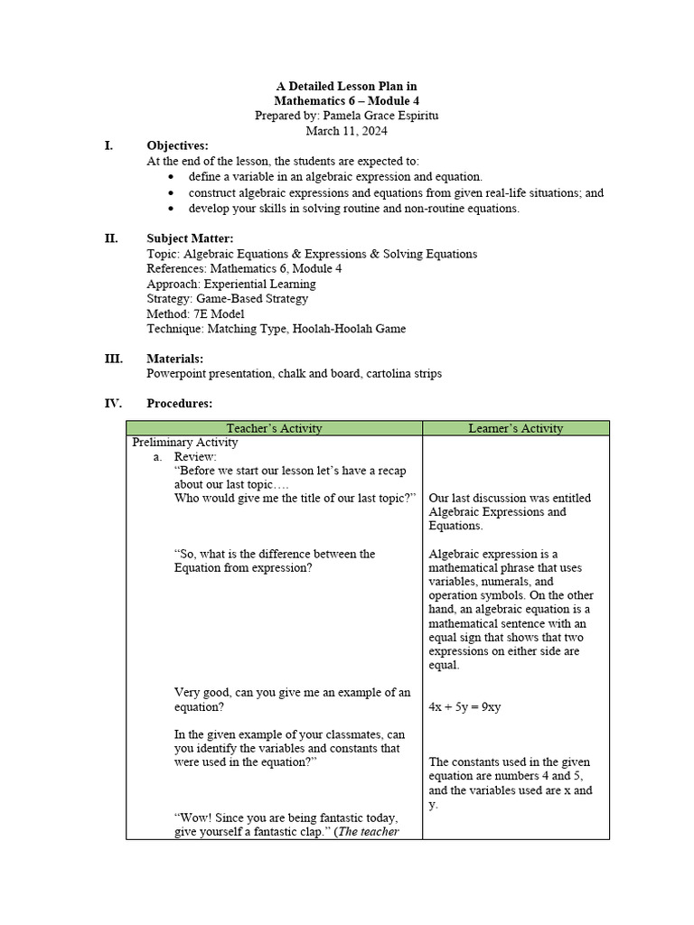 Module 4 Math | PDF | Equations | Variable (Mathematics)