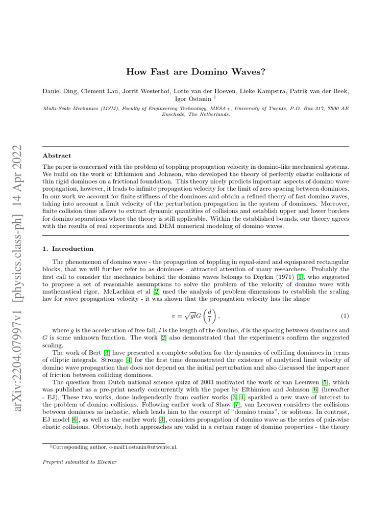 How Fast Are Domino Waves | PDF | Waves | Force