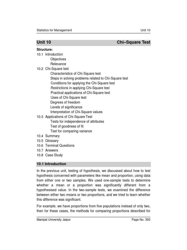 Unit 10 - Chi-Square Test | PDF | Statistical Hypothesis Testing | Chi ...