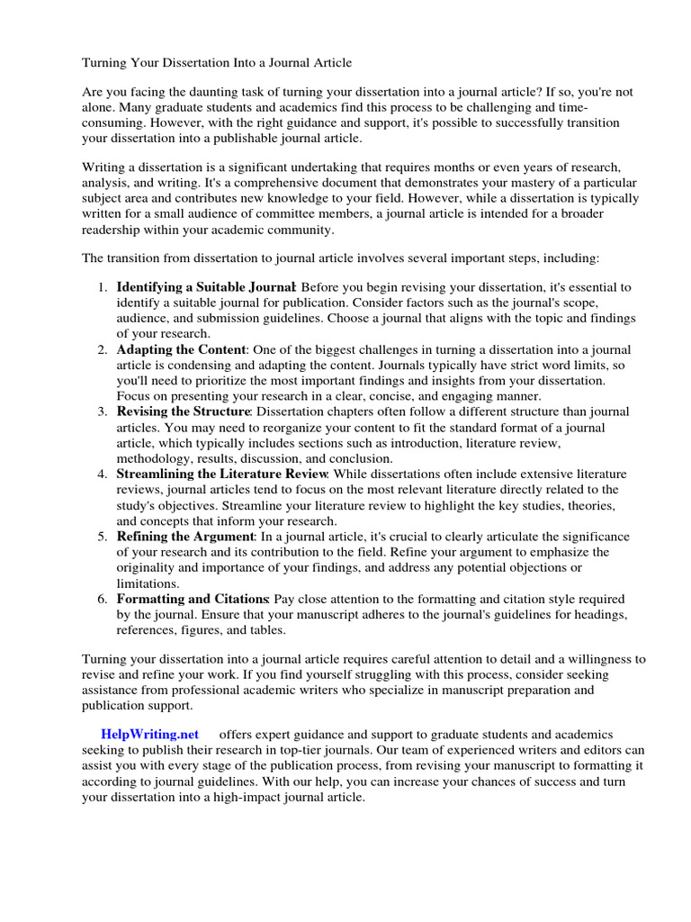 Turning Your Dissertation Into Journal Article | PDF | Thesis ...