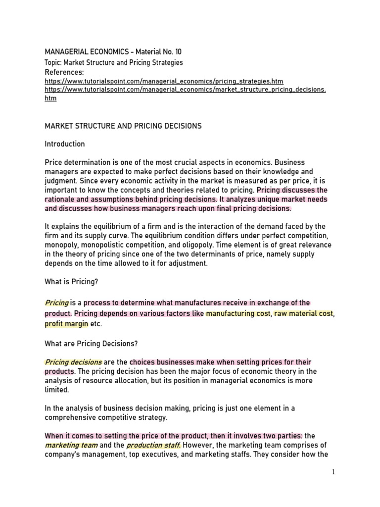 Material No. 10 - Market Structure and Pricing Strategies | PDF ...