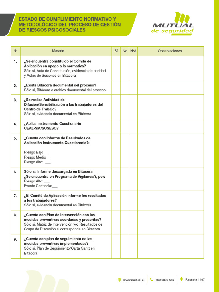 Formulario Lista de Chequeo Riesgos Psicosociales (OK) | PDF Formulario Lista de Chequeo Riesgos Psicosociales (OK) | PDF