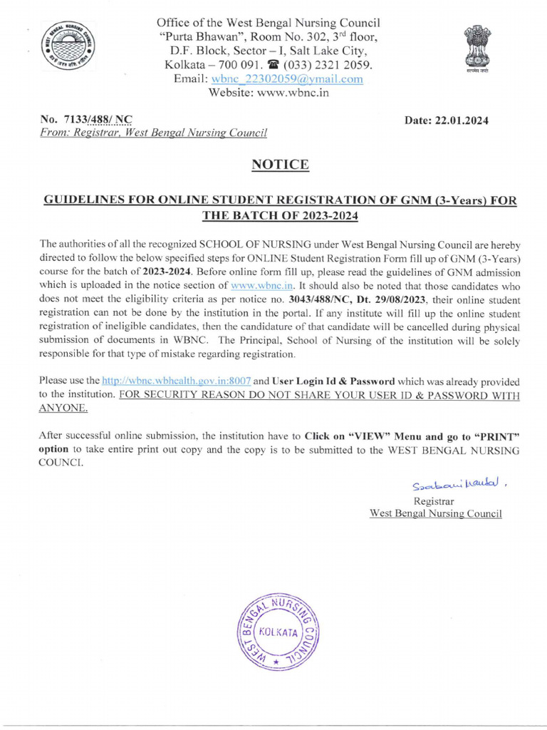 Corrigendum GNM Notice For 2023-2024 | PDF