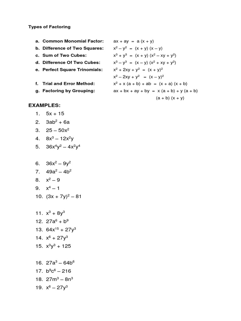 Types of Factoring | PDF