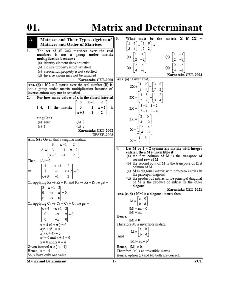 YCT IIT JEE Matrix & Determinant | PDF | Matrix (Mathematics) | Determinant YCT IIT JEE Matrix & Determinant | PDF | Matrix (Mathematics) | Determinant