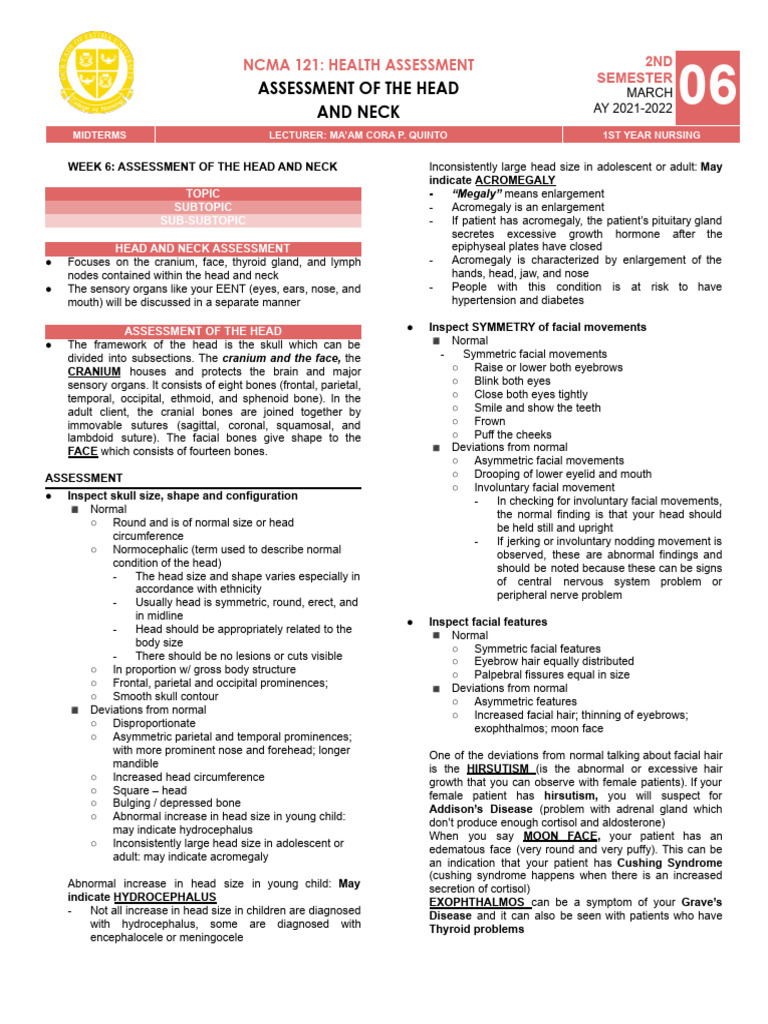 Week 6 - Assessment of The Head and Neck | Download Free PDF | Thyroid ...