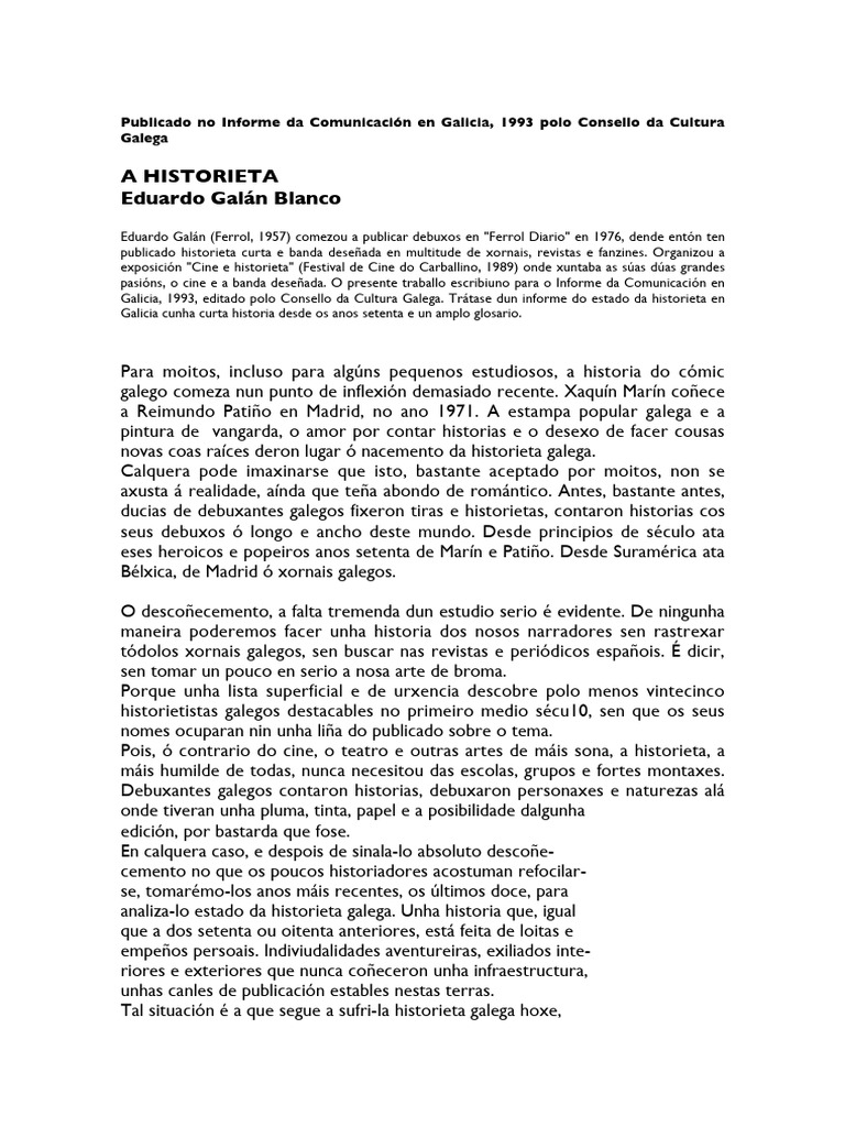 A Historieta, Por Eduardo Galán | PDF
