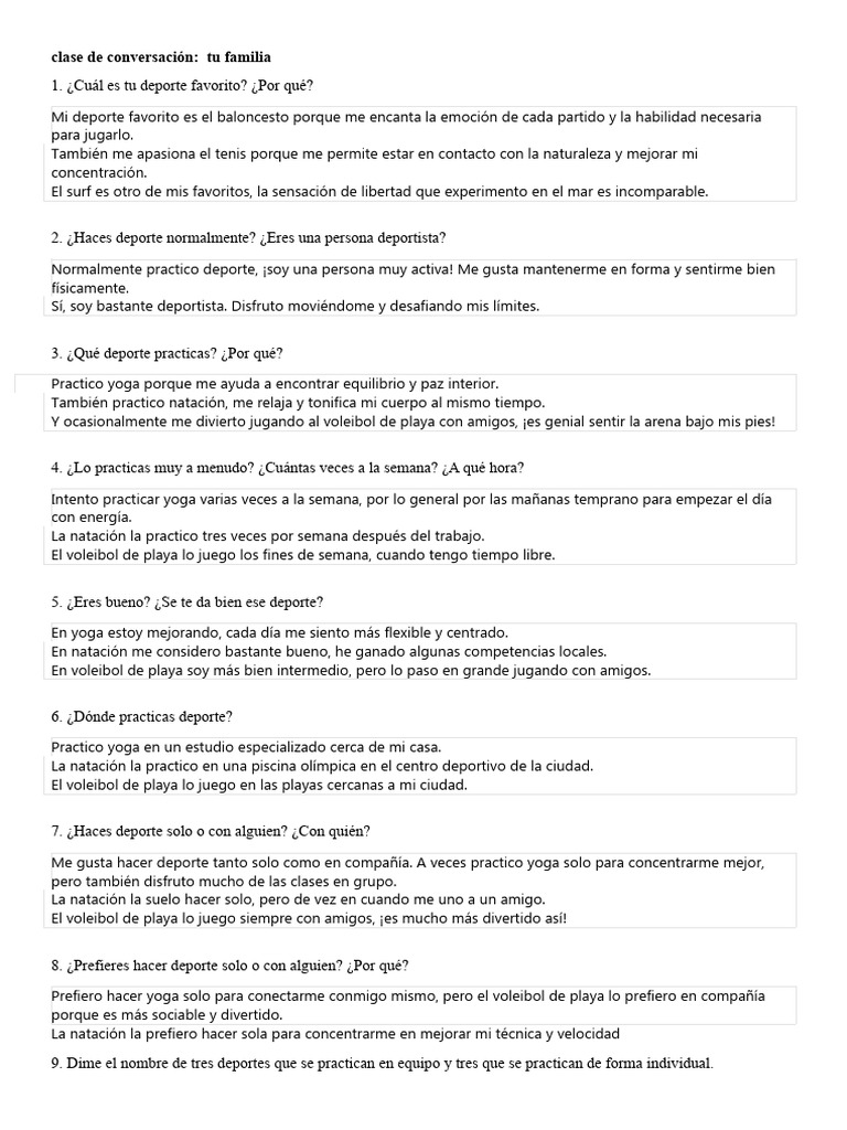 Clase de Conversación - El Deporte | PDF | Deportes | Nadando