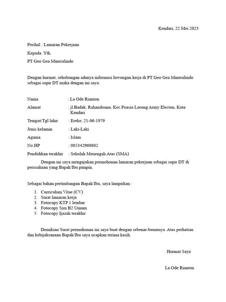 Format Lamaran Kerja | PDF