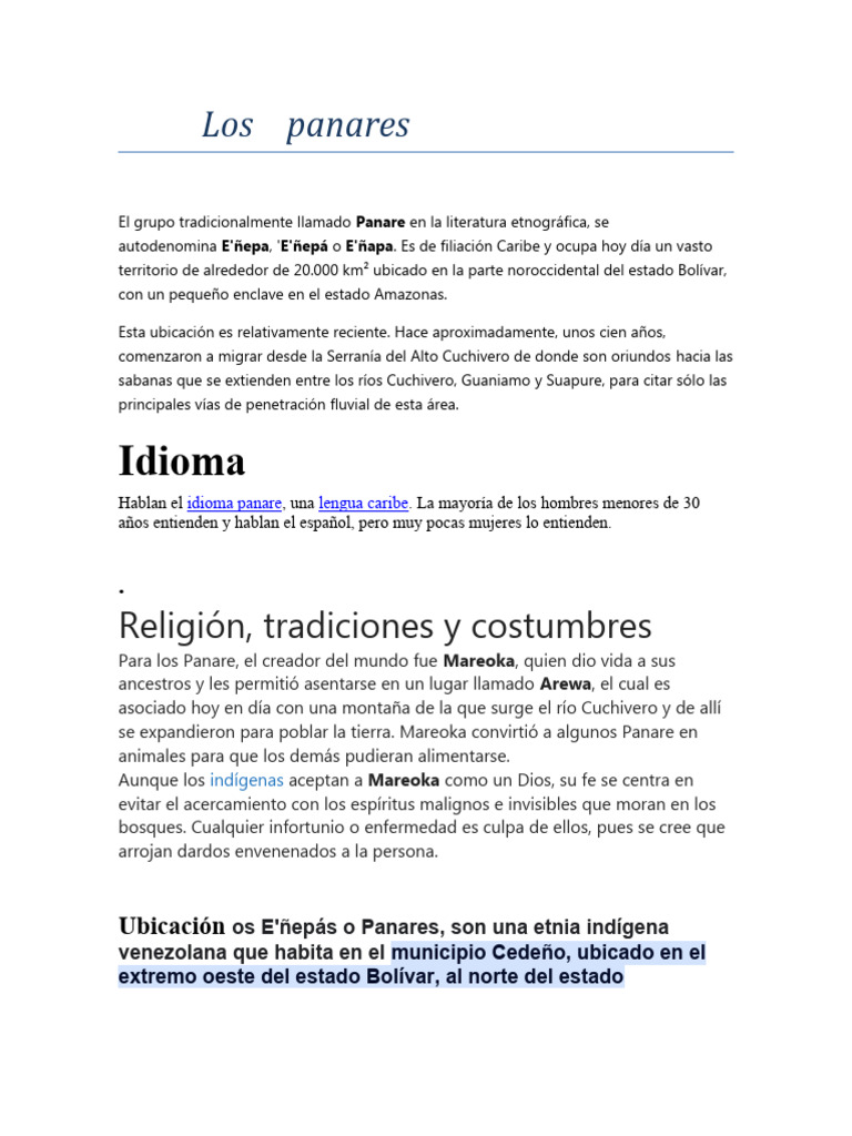 Cultura y ubicación de los Panares | PDF | Pueblos Indígenas de las ...