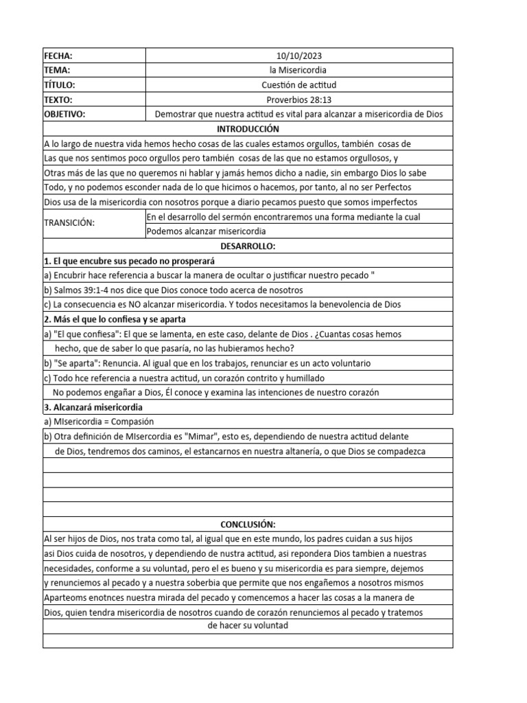 Bosquejo Textual | Descargar gratis PDF | Misericordia | Pecado