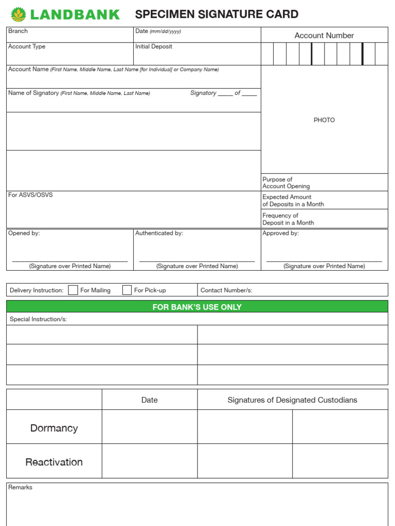 Specimen Signature Card Template | PDF