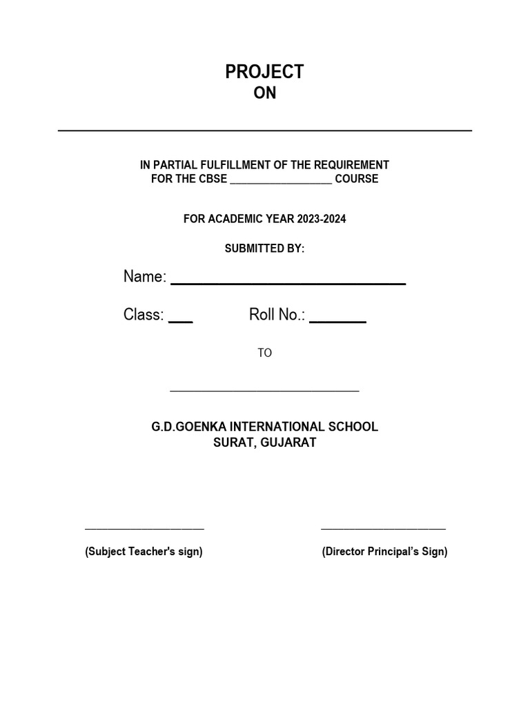 CLASS XII Cover Page For Assignment | PDF