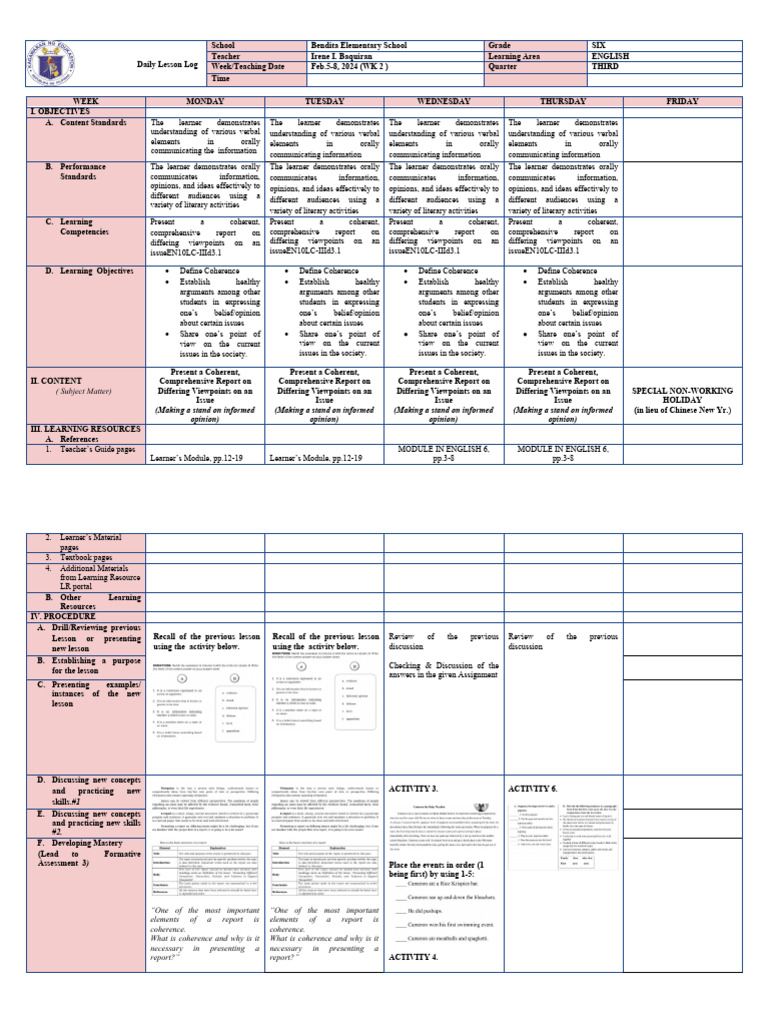 Gr.6 DLL English WK 2 q3 | PDF | Learning | Education Theory