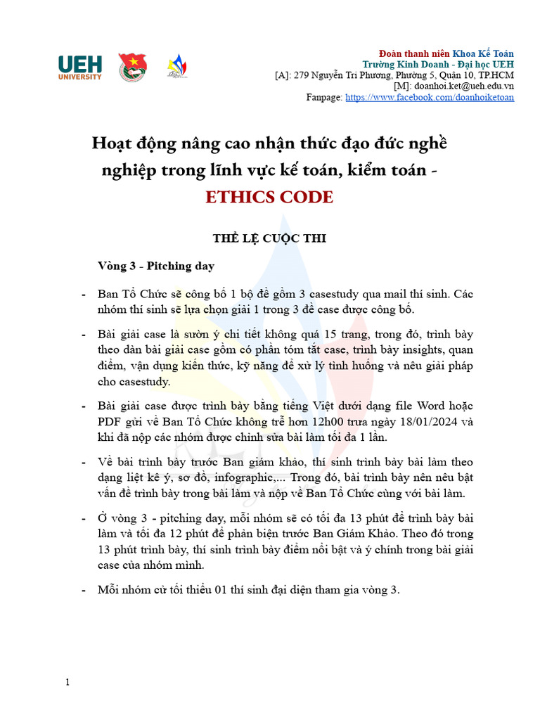 ETHICS CODE - THỂ LỆ CUỘC THI | PDF