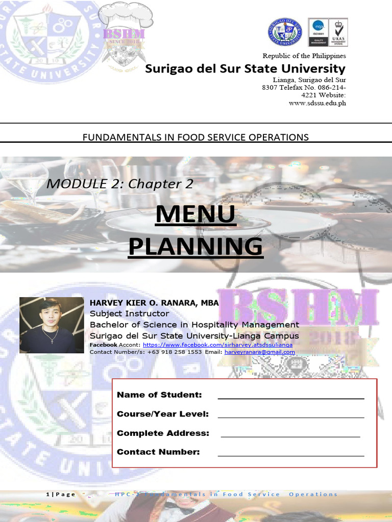 Fos Module 1 Lesson 2 Revised 2024 | PDF | Salad | Menu