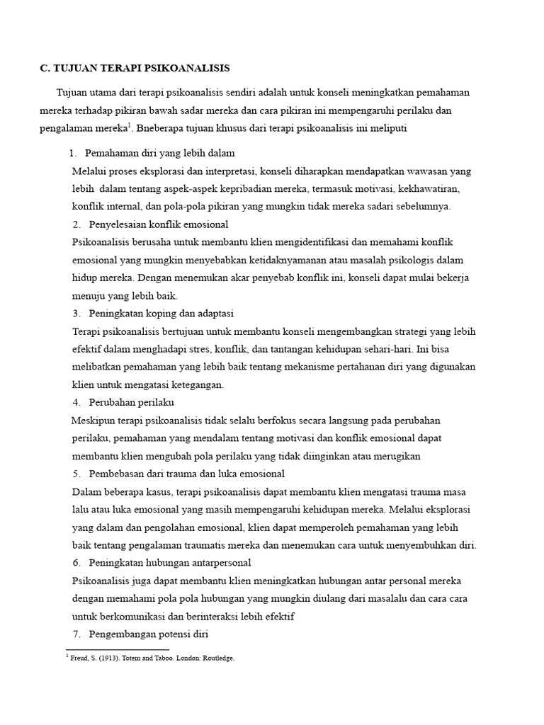 Tujuan Dan Peran Konselor Dalam Teori Psikoanalisis | PDF