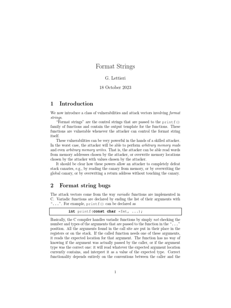 Format Strings | PDF | Parameter (Computer Programming) | Pointer ...