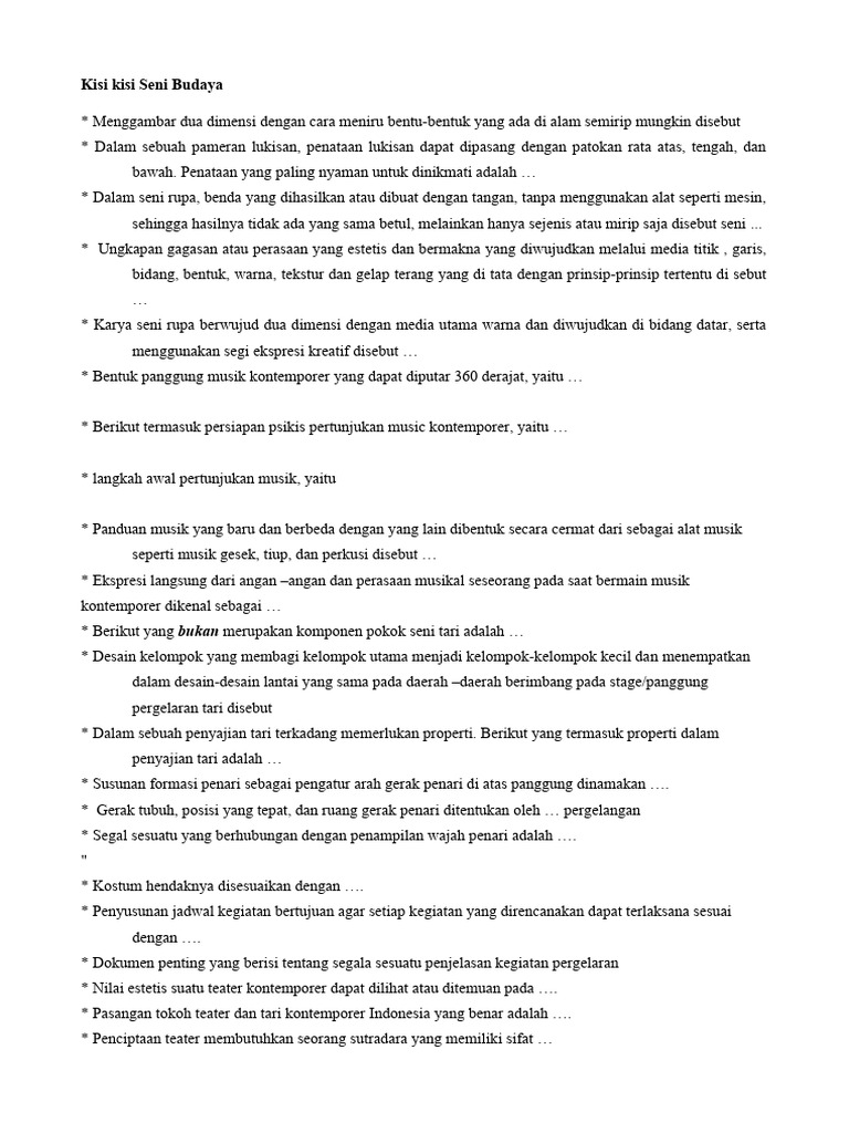Kisi Kisi Seni Budaya | PDF