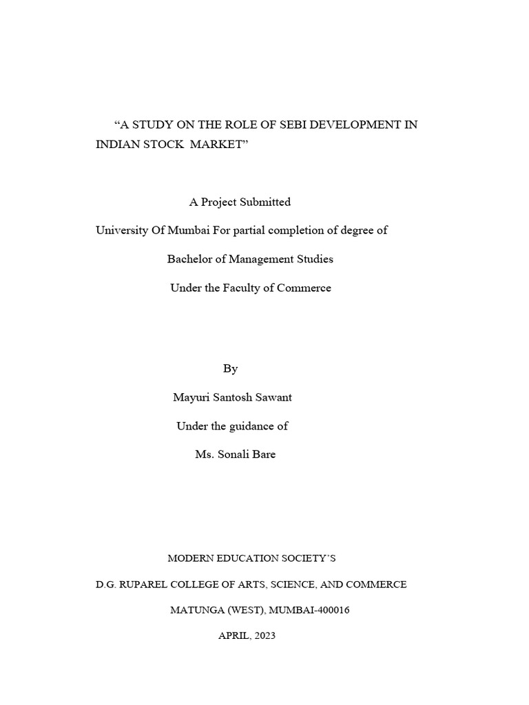 Mayuri SEBI Project - Docx 3docx | PDF | Securities (Finance) | Stocks