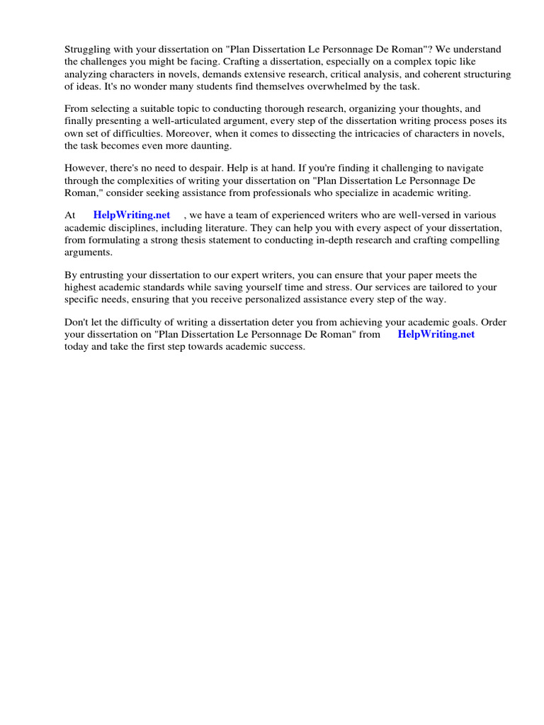 Plan Dissertation Le Personnage de Roman | PDF | Thesis | Scribd