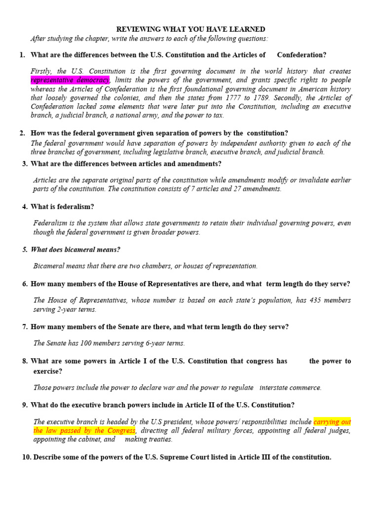 Chapter 9_reviewing What You Have Learned | PDF | Separation Of Powers ...