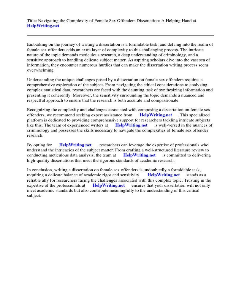Female Sex Offenders Dissertation Pdf Crimes Crime And Violence