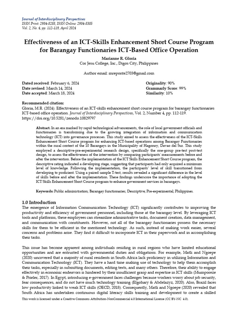 Effectiveness of An ICT-Skills Enhancement Short Course Program For ...