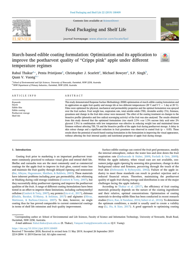 Starch-Based Edible Coating Formulation-Optimization and Its ...
