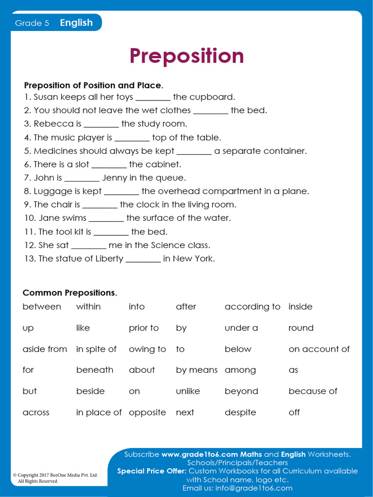 Preposition Exercise | PDF