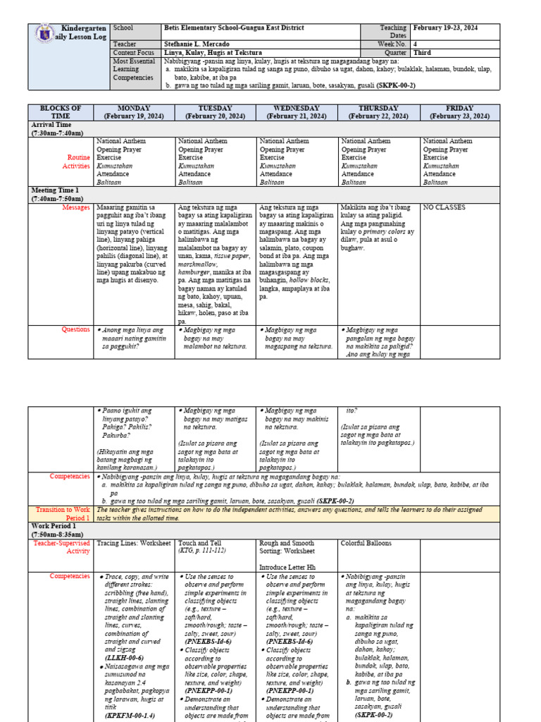 Kindergarten DLL MELC Q3 Week 4 Asf | PDF