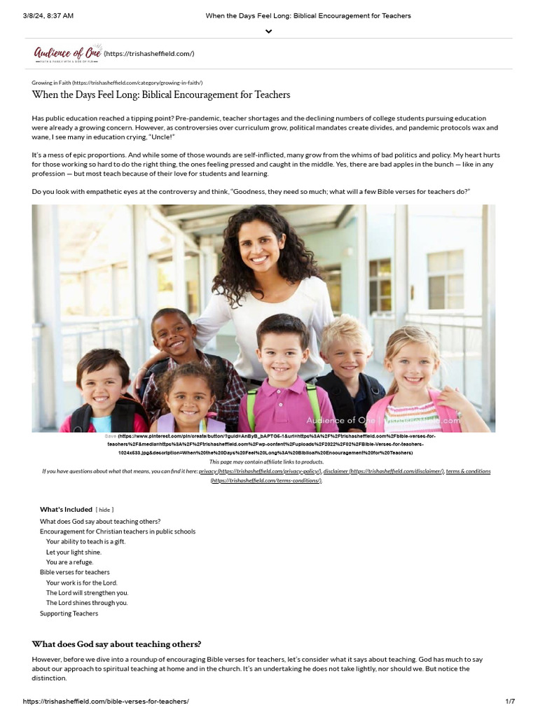When The Days Feel Long - Biblical Encouragement For Teachers | PDF ...